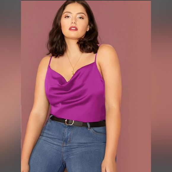 SHEIN | Tops | Shein Bae Plus Cowl Neck Satin Cami Top | Poshmark